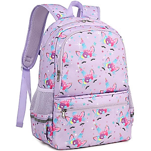 JIANYA Backpack for Girls Kids School Backpack Lunbox Combo Teen Girl Unicorn Bookbag School Bag, Purple