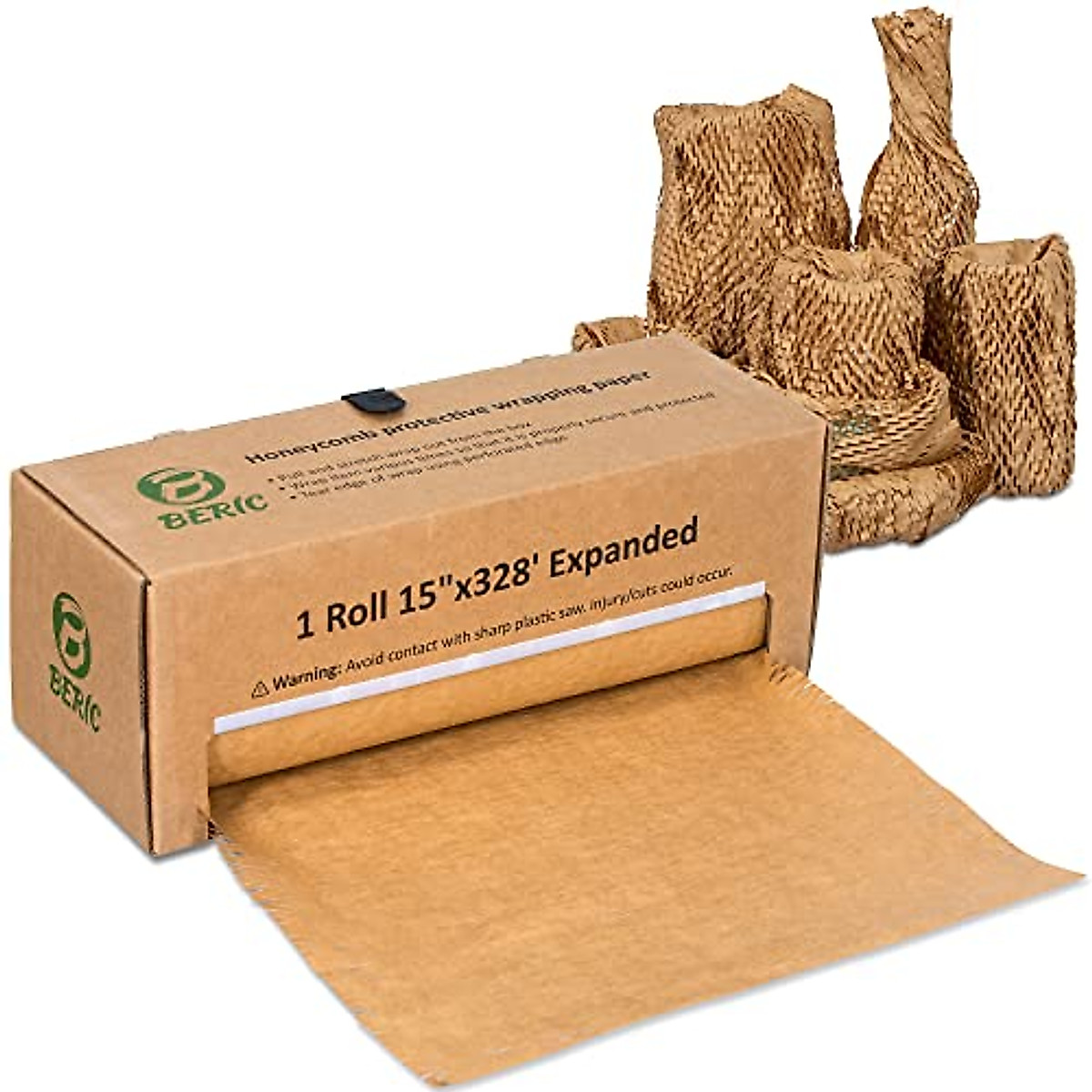 Beric Honeycomb Paper Cushioning Wrap - Packing - Shipping Supplies - Packing Paper - Boxes For Packaging - Alternative To Bubble Wrap Roll - Packing Paper For Moving - 15" X 328'