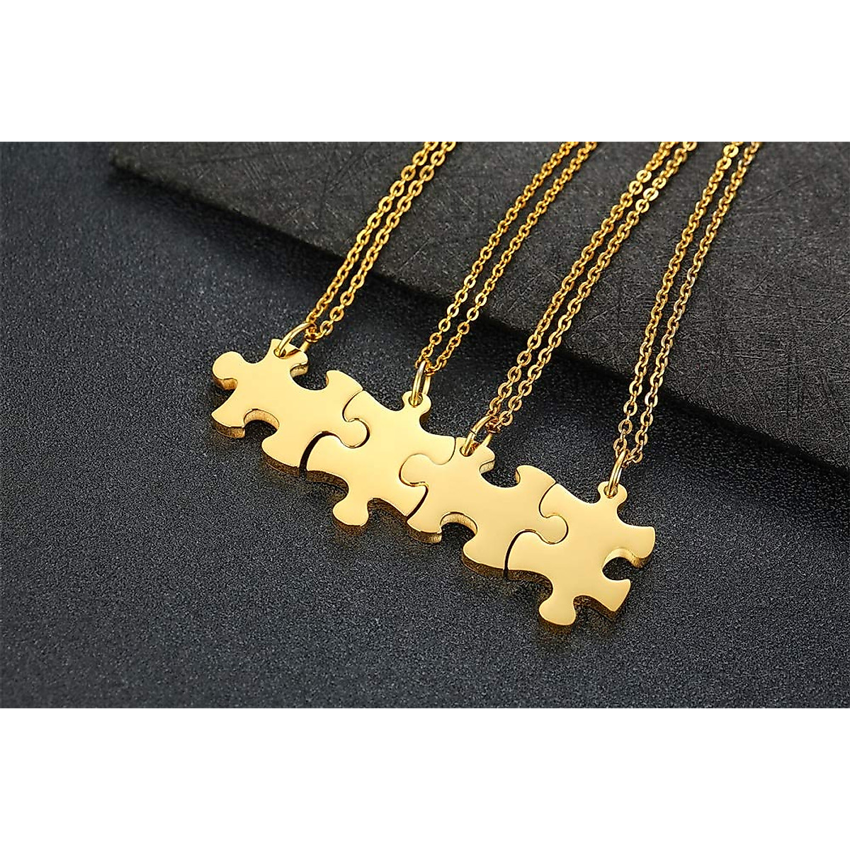 Mealguet Jewelry Personalized Gold Plated Stainless Steel Puzzle BFF Best Friend Friendship Necklace Sets for 3/4/5