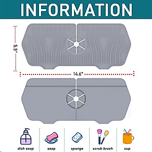 Silicone Faucet Water Catcher Mat,Faucet Mat for Kitchen Sink,Drip Protector Splash Countertop,Sink Draining Pad Behind Faucet for Kitchen & Bathroom Countertop Protect (Gray)