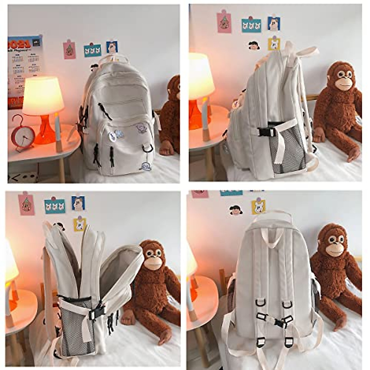 SPORTBANG Cute Aesthetic Backpack for teen girls middle school Bag Student Laptop White Backpacks With Cute pin accessories (Blue, One Size)