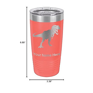 LaserGram 20oz Vacuum Insulated Tumbler Mug, Tyrannosaurus Rex Dinosaur, Personalized Engraving Included (Coral)