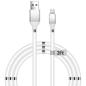 Aduro Magnetic Self Winding Fidget Lightning iPhone Charger Cable MFi Certified Charging Cable Cord For iPhone 12 11 Xs Max XR X 8 Plus 7 Plus 6S 6 Plus SE 2020 5S iPad Pro iPod Airpods 3 Foot (White)
