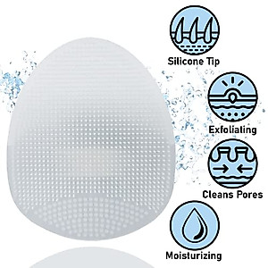 FeTuq Set of 3 Silicone Bath Brushes - Pack Includes Silicone Body Scrubber, Facial Cleansing Brush, Silicone Back Scrubber for Shower with Long Handle - Body Buffer Silicone Scrubber for Dull Skin