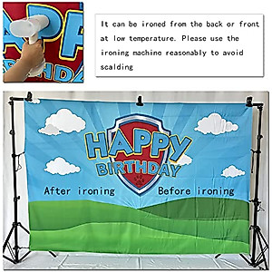 5x3ft Puppy Dog Happy Birthday Photography Backdrops Shield Blue Sky Boys Birthday Party Table Banner Background for 1st