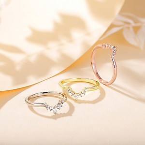 Mameloly Wedding Bands for Women Pear & Round Shaped CZ Cubic Zirconia Curved Stackable Engagement Rings for Her Size 7