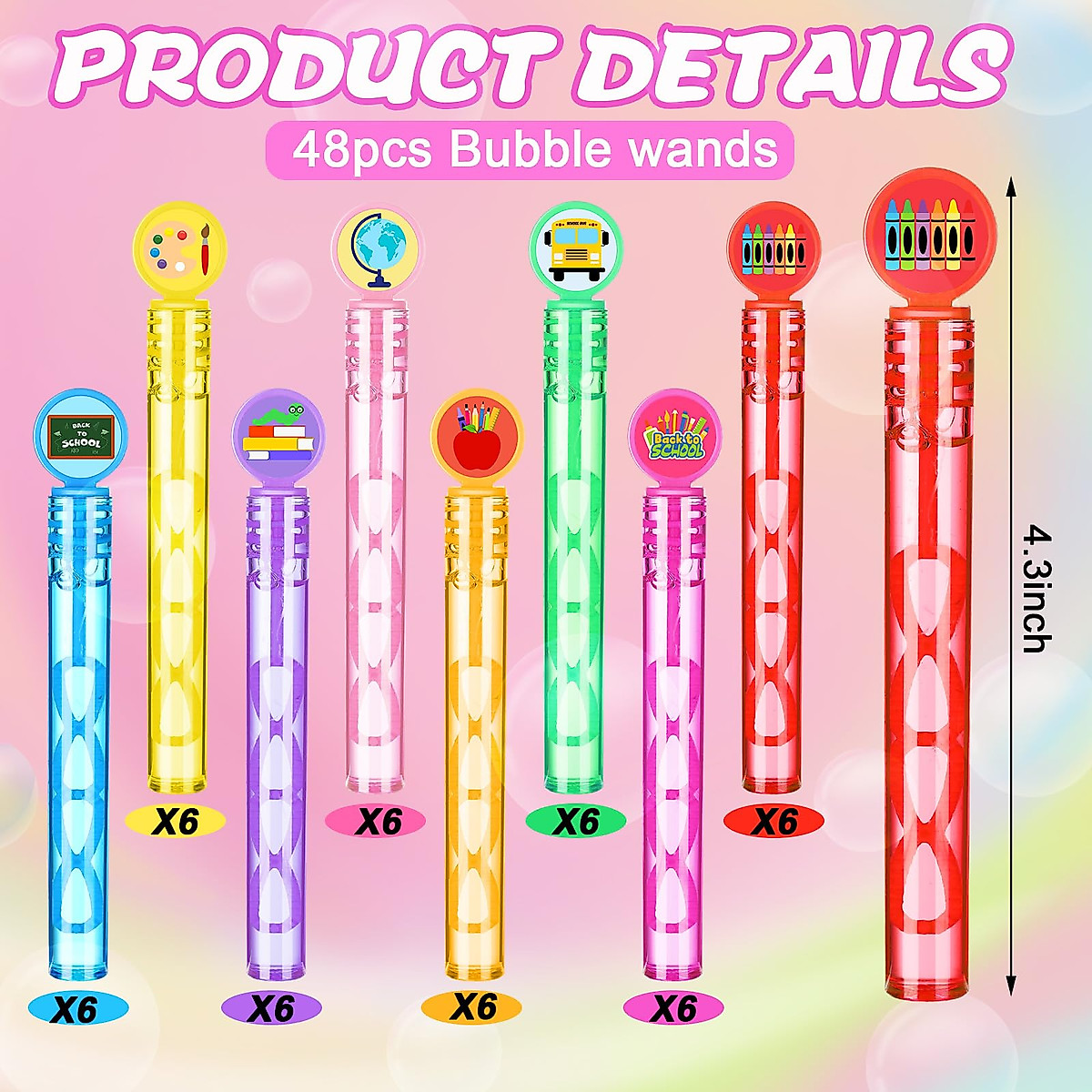 WinnerWhy 48 Pcs Back to School Bubbles Party Favors 4.3" Mini Bubble Wands Bulk Birthday Supplies First Day of School Bubble Toys Student Classroom Stationery Prize Gift Goodie Bag Stuffer