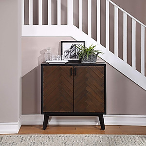 LALUZ Storage Cabinet, Multifunction Free Standing 2 Tier Cupboard with Double Door & Shelf for Living Room, Corridor, Brown