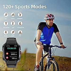 WalkerFit M2 Ultra Military Smart Watch for Men, Fitness Tracker Watch Heart Rate Monitor, Step Tracker, Fitness Watch Smartwatch for Android for iPhone Compatible, Waterproof Reloj Inteligente, Black