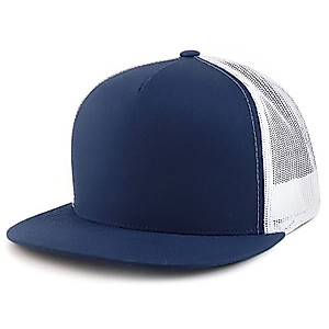 Trendy Apparel Shop Flexfit Oversize XXL Structured Blank 5 Panel Flatbill Snapback Mesh Cap - Navy White