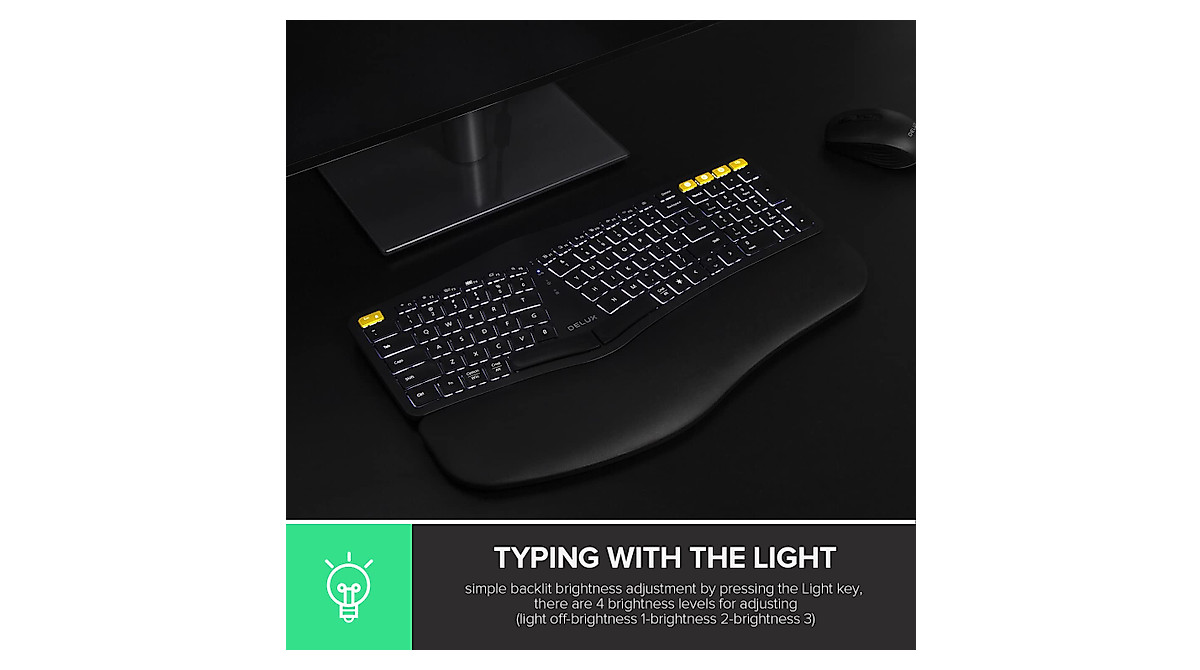 DeLUX Upgraded Ergonomic Wireless Ergo Split Keyboard with Backlit, 2 ...
