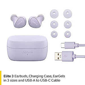 Jabra Elite 3 in Ear Wireless Bluetooth Earbuds – Noise Isolating True Wireless Buds with 4 Built-in Microphones for Clear Calls, Rich Bass, Customizable Sound, and Mono Mode - Lilac