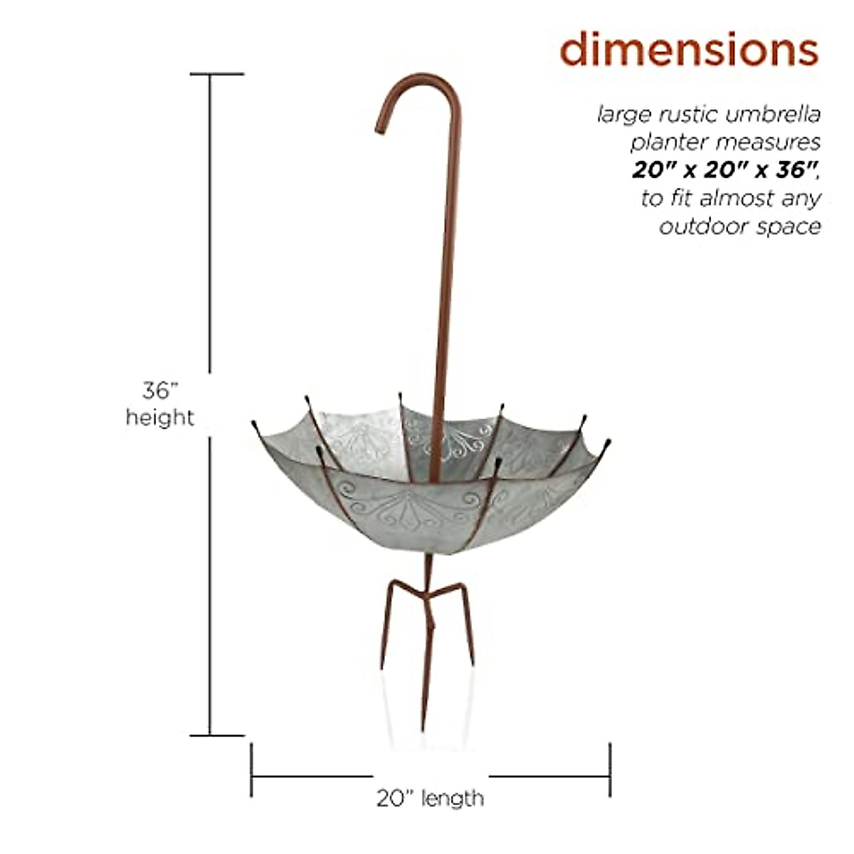 Alpine Corporation 36" Tall Outdoor Rustic Upside Down Umbrella Garden Stake and Planter