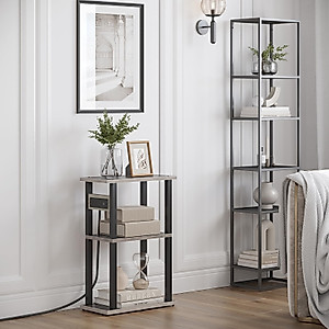 TUTOTAK Small Narrow Side Table with Charging Station, Skinny End Table for Small Spaces, Slim Nightstand with USB Ports and Outlet, Sofa Beside Table with Wheels, Greige TB01BG046