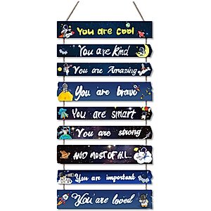 Outer Space Room Decor for Teen Boys Aesthetic, Cool Bedroom Wall Decor for Baby Boy, Navy Blue Kids Wall Art Signs, Fun Stuff Black Decorations for Nursery Bed Room Dorm Classroom Bathroom