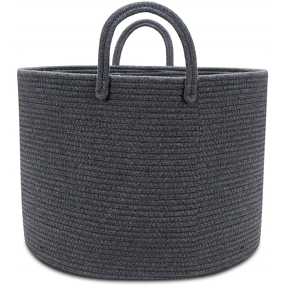 XXL Cotton Rope Basket, 20'' x 15" Woven Laundry Basket with Long Handles, Baby Kids Dogs Toy Bins Storage, Decorative Blanket Baskets in Living Room (Full Dark Gray)