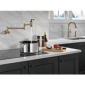 Delta Faucet Traditional Brushed Gold Pot Filler Faucet, Delta Pot Filler Gold, Farmhouse Pot Filler Faucet Wall Mount, Potfiller, Brass Construction, Champagne Bronze 1177LF-CZ