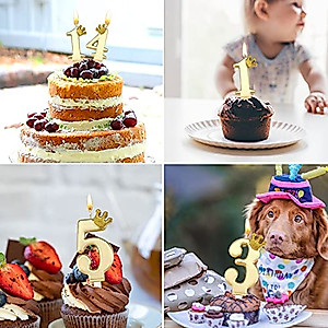 3.9inch Birthday Number Candle, Large 3D Number Birthday Candles for Cake with Glitter Crown Decor Cake Topper Candle for Wedding Ceremony Anniversary Festival Party (Gold, 2)