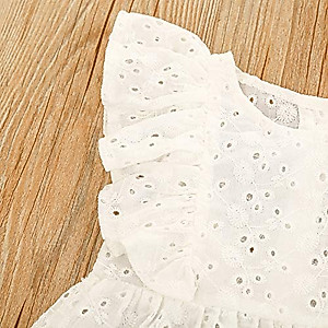 Mubineo Toddler Baby Girl Summer Ruffle Sleeveless Lace Tops Bloomers Shorts Clothes Outfits (White, 12-18 Months)