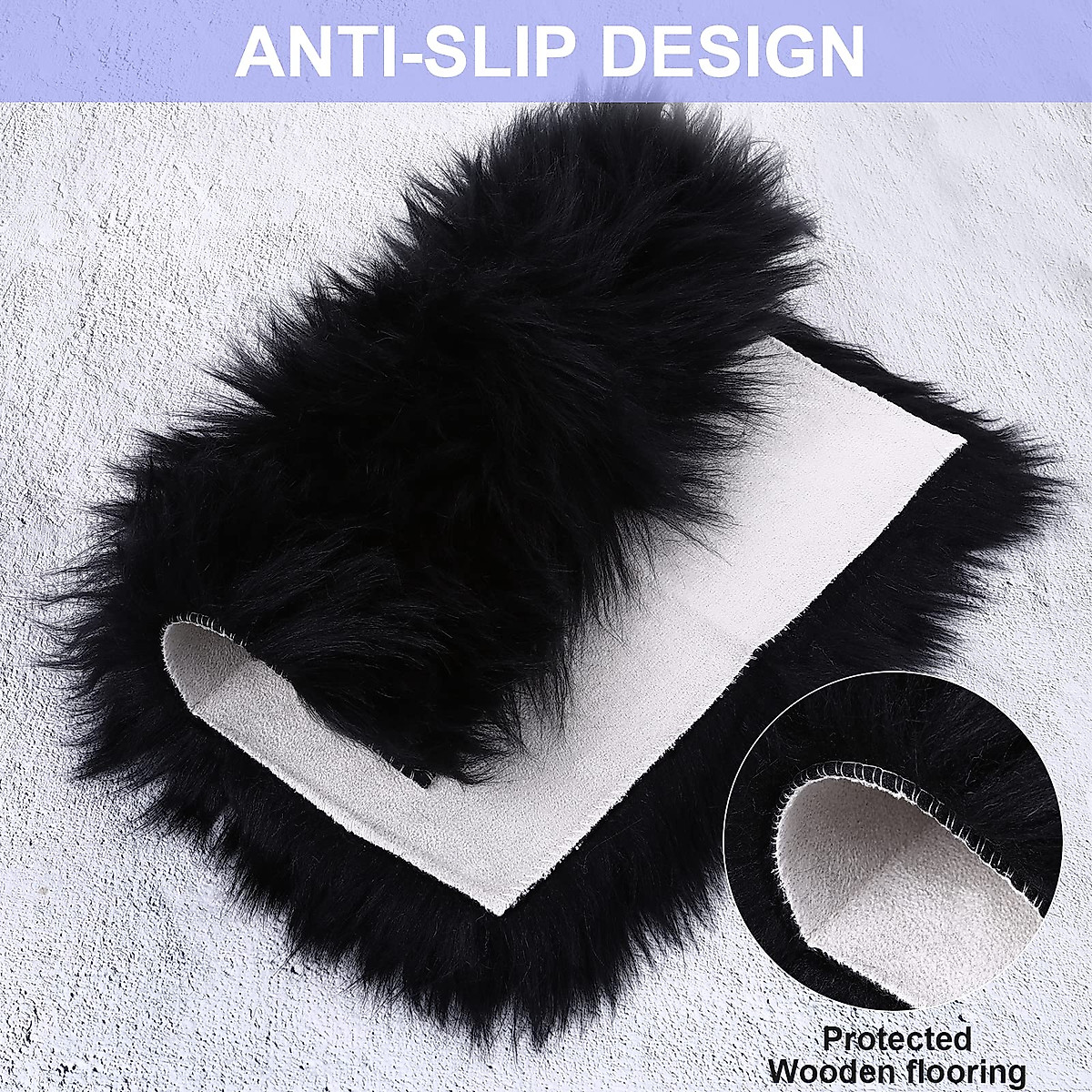 Sibba Faux Fur Area Rugs Chair Pad Protectors 12 inch Mini Square Cover Seat Fuzzy Cushion Carpet Mat Soft Fluffy Rug Couch for Living Bedroom Sofa Nail Art Photography Background Locker Decor (Black)