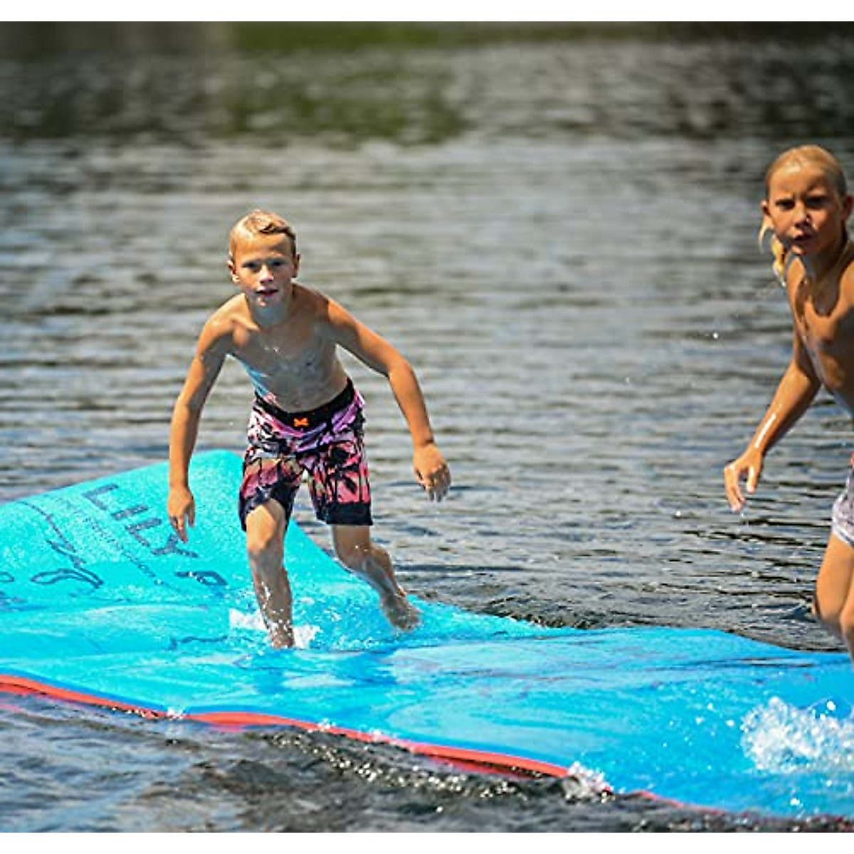 Aqua Lily Pad USA20 All American 20 Foot 2 Layer Water Lake Playground Floating Foam Island Mat with Storage Straps and Pad Protectors, Red and Blue