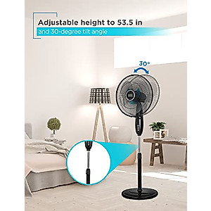 BLACK+DECKER BFSD116B 16" Oscillating Dual-Blade Stand Fan with Remote, Adjustable Height, Black