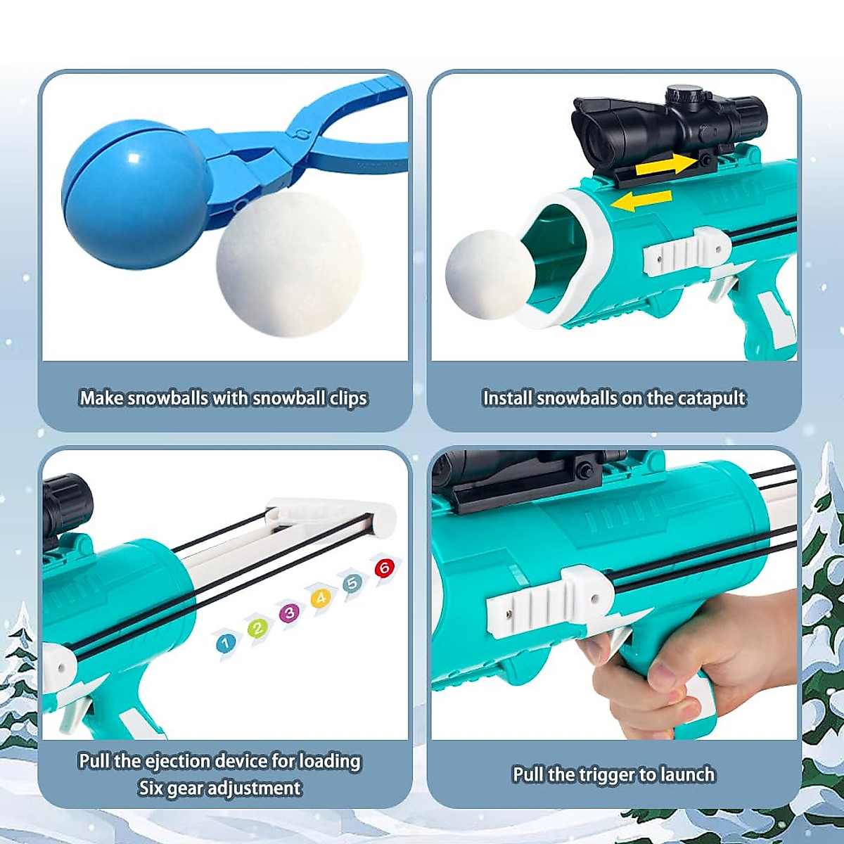JJRAP Snowball Maker Toy Kit - 9 Pcs Winter Toys with Snowball Blaster Gun, 2 Duck Shaped Clips, Launcher and Carry Bag - Outdoor Snow Fight Toys for Kids and Adults