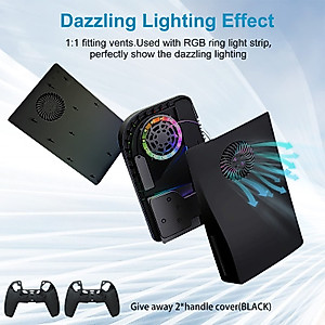 BFUNCO PS5 Console Faceplates, with Fan Vent for Playstation5 Disc Edition,ABS Anti-Scratch Dust-Proof Protective Shell,Replacement Cover Accessories for PS5 Console, with 2*Handle Cover(Black)