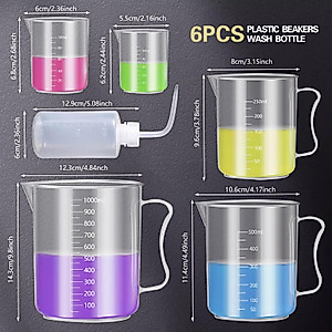 Aeseusia Graduated Cylinders Plastic Beakers, 10ml 25ml 50ml 100ml Plastic Measuring Cylinders, 50ml 100ml 250ml 500ml 1000ml Plastic Beakers with Pipettes,Plastic Funnel,Wash Bottle and Brushes