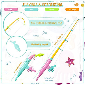 Wettarn 4 Pcs Magnetic Fishing Toy Pole Magnetic Fishing Rod Game 7.3 Inches Summer Bathtub Toys Magnet Plastic Floating Fish Fishing Pool Toy Educational Learning Toys for Girls Boys Teens