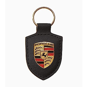 Porsche Crest Leather Keyfob Black