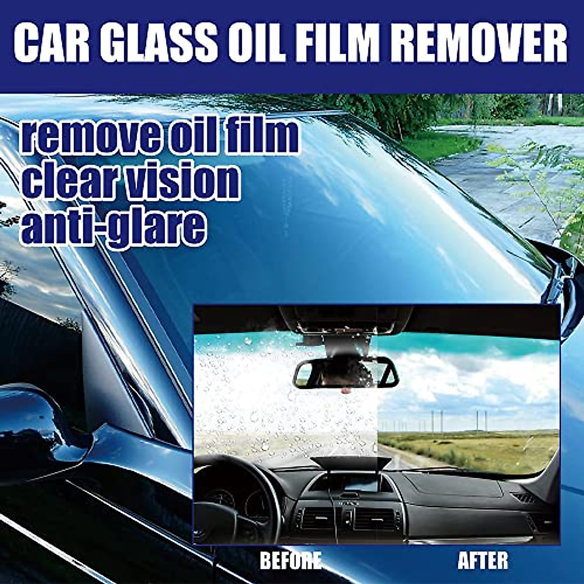 KCRPM Pushue Car Glass Oil Film Remover, 150G Glass Oil Film Remover for Car, Car Glass Oil Film Remover, Car Cleaner Glass Oil Film Remover Windshields Cleaning Liquid (1Set)