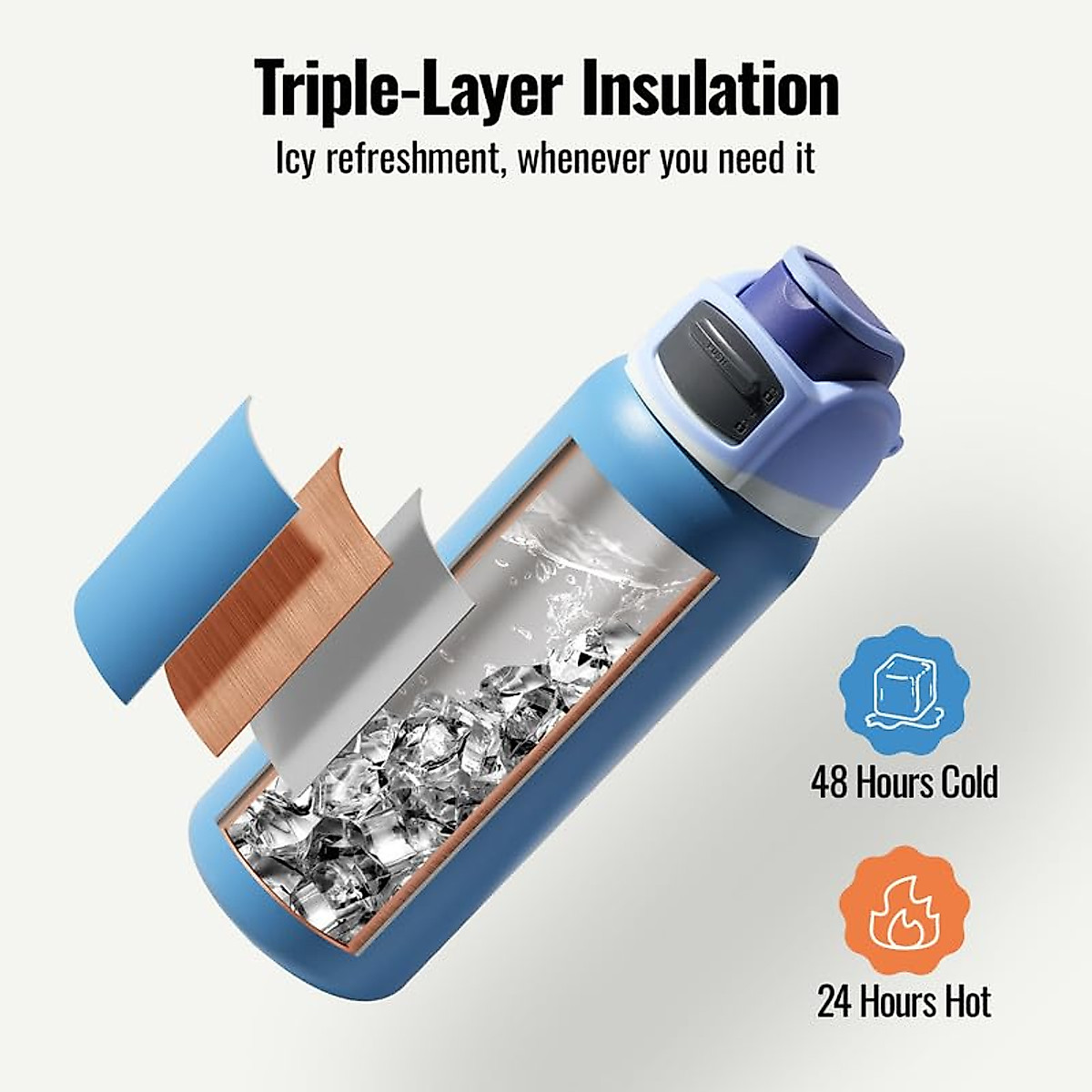 BUZIO 40 oz Tumbler with Handle & Insulated Water Bottle with Chug Lid