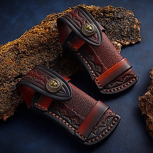 Pocket Knife Sheath,Leather Folding Pouch for 4'' Trapper Knife,Small (Lion head), Brown