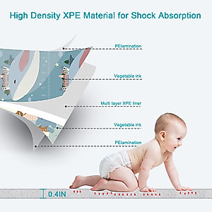 YOOVEE Foldable Baby Play Mat for Crawling, Extra Large Play Mat for Baby, Waterproof Non Toxic Anti-Slip Reversible Foam Playmat for Baby Toddlers Kids (Whale)