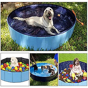 Foldable Dog Pool for Large Dogs - KizmetKare Portable Kiddie Pool Plastic Pet Bath Tub, Outdoor Dog Swimming Pool (XL - 63" X12")