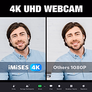 iMiSES USB C Webcam, 4K Webcam with Microphone, AI Auto-Framing, Privacy Cover, 90° FOV, White Balance, Noise-Reduce, Plug & Play, 4K Webcam for Streaming/Online Education/Video Calls/Conference