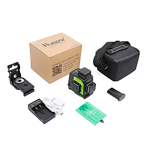 Huepar 3D Green Beam Self-Leveling Laser Level 3 x 360 Cross Line Three-Plane Leveling and Alignment Tool -Two 360 Vertical and One 360 Horizontal Line -Magnetic Pivoting Base GF360G