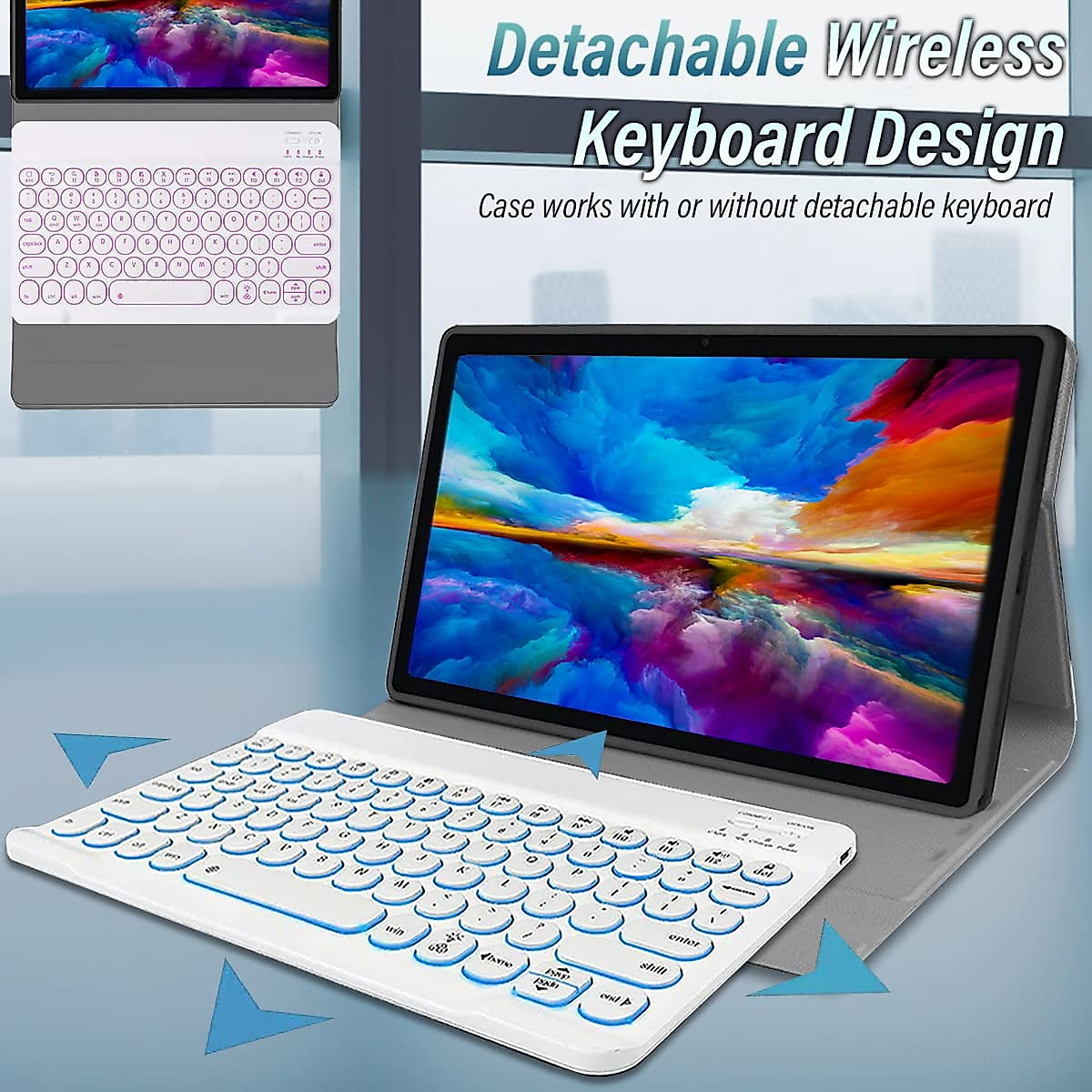 Wineecy Backlit Keyboard Case for Samsung Galaxy Tab A 10.1" 2019, 7 Colors Backlight Magnetically Detachable Wireless Keyboard & PU Folio Stand Cover Case for SM-T510, SM-T515, SM-T517 Tablet (Pink)