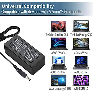 65W 19V 3.42A Laptop Charger for Toshiba Satellite C55 C55D C55T C655 C655D C675 C855 C855D L55 L655 L675 L745 L755 L775D L855 P755 P845T P855 P875 Portege Z30 Z930 Z830 Power Supply Cord