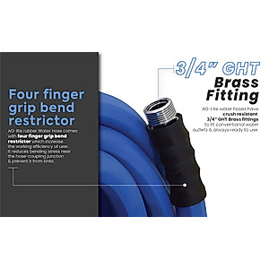 AG-LITE BSALONE100 1" x 100' Hot/Cold Water Rubber Garden Hose, 100% Rubber, Ultra-Light, Super Strong, 500 PSI, 50F to 190F Degrees, High Strength Polyester Braided, 2x Water Flow