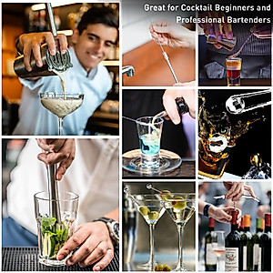 CasaCulina Cocktail Shaker Set Mixology Bartender Kit with Stand, 17 Piece Bar Tool Set: Martini Shaker, Jigger, Strainer, Mixer Spoon, Muddler, Liquor Pourers for Drink Mixing Bartending Kit(Silver)
