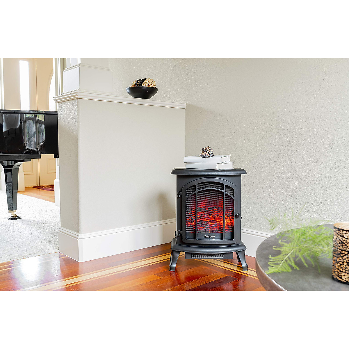e-Flame USA Tahoe LED Portable Freestanding Electric Fireplace Stove Heater - Realistic 3-D Log and Fire Effect (Black)