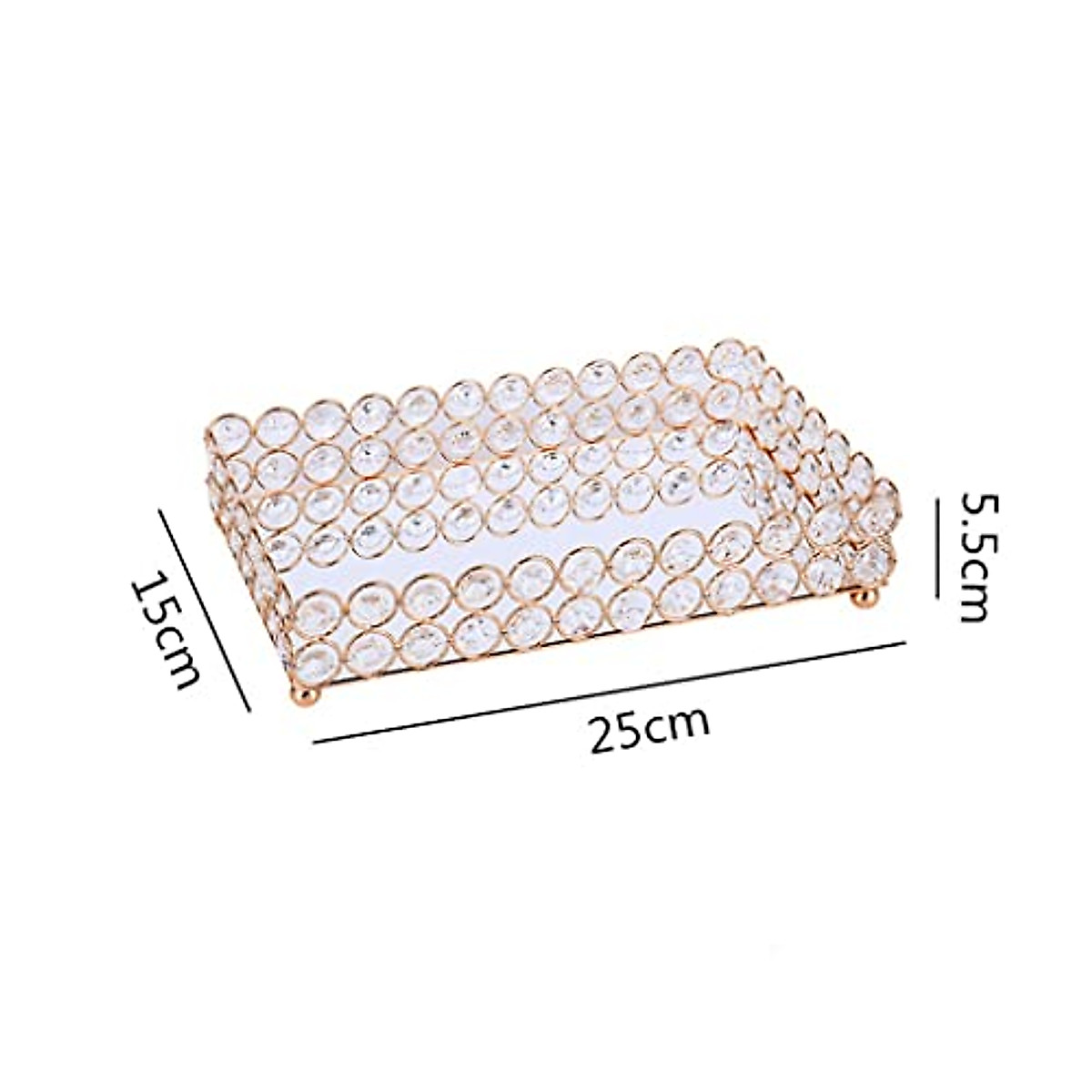 N/A Gold Glass Tray Cosmetic Container Lipstick Necklace Desktop Rack Storage Jewelry Metal Storage Tray Tray (Color : Gray, Size : 25x 15x5.5cm)