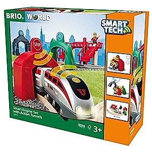 BRIO World - 33873 Smart Tech Engine Set with Action Tunnels | 17 Piece Train Toy with Accessories and Wooden Tracks for Kids Age 3 and Up