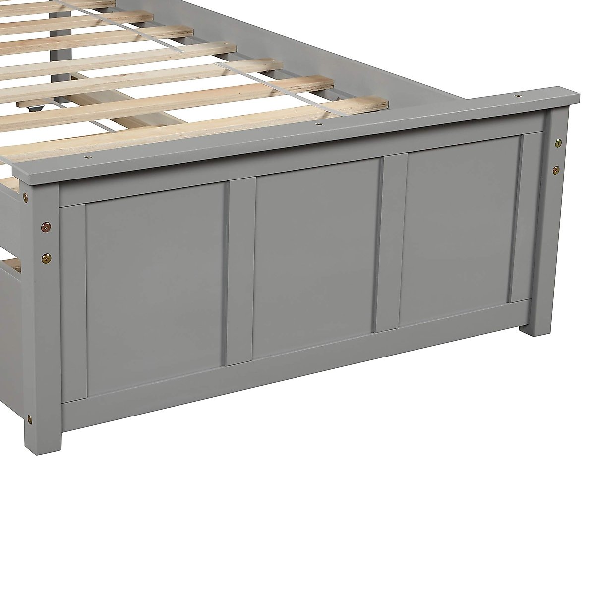P PURLOVE Twin Size Bed Frame with Trundle,Wood Platform Bed with Twin Size Trundle Bed,Twin Platform Bed Frame with Headboard with Slat Support, No Box Spring Need
