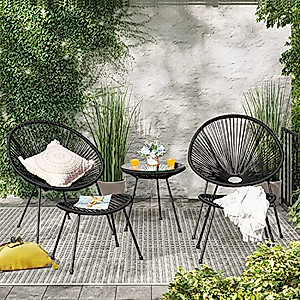 Devoko 5 Piece Outdoor Furniture Set Acapulco Modern All-Weather Conversation Set, 2 Chairs and 1 Glass Table with 2 Footrest for Indoor, Patio, Lawn, Garden, Poolside (Black)