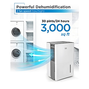 BLACK+DECKER 3000 Sq. Ft. Dehumidifier for Large Spaces and Basements, Energy Star Certified, BD30MWSA, White