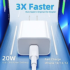 iPhone 14 Charger 20W Adapter for iPhone 13/12/11/14 Series, PD Power Adapter[2-Pack] Wall Plug with 5Ft Charging Cable for iPhone 14/14 Pro/14 Pro Max/14 PLUS/10/9/8