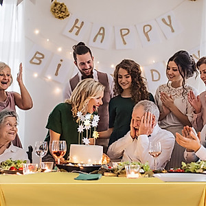 Moukeren 16 Pack Plastic Tablecloths Bulk 54 x 108 Inch Disposable Rectangle Table Covers Waterproof Party Table Cloths for Indoor or Outdoor Events Birthday Party Decor Supplies (Gold)